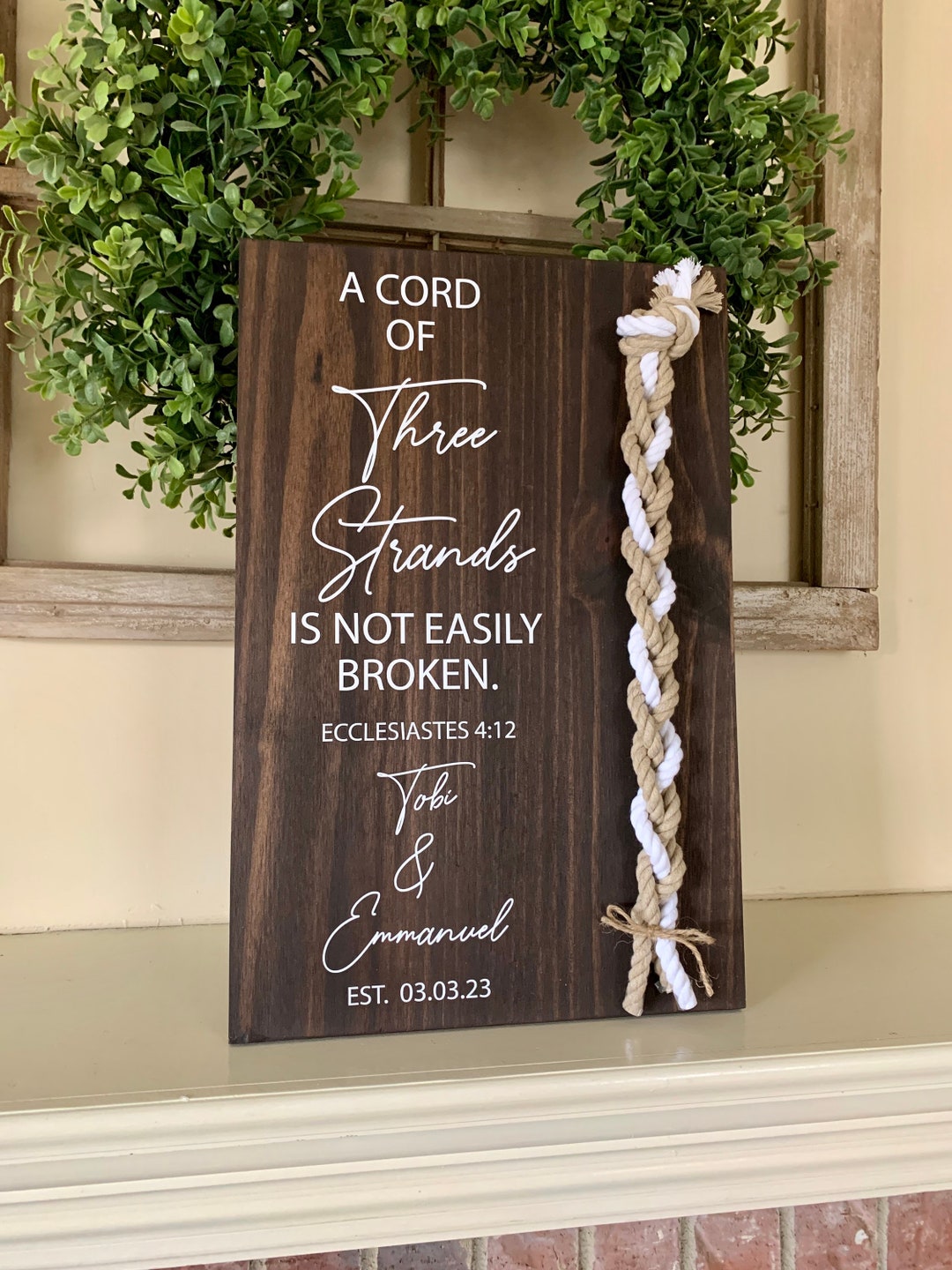 A Cord of Three Strands Wedding Sign, 2 Natural 1 White Cord, Unity ...