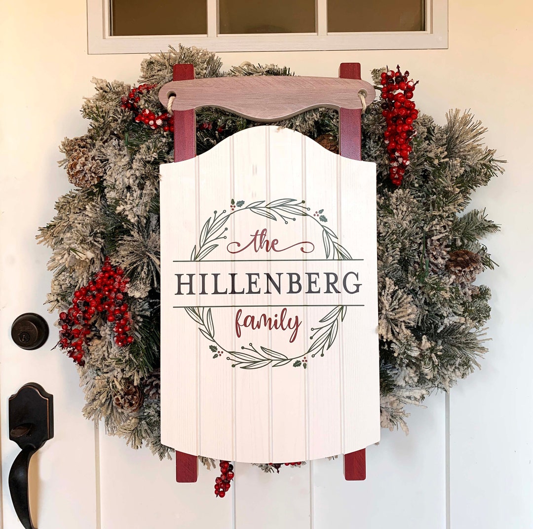 Personalized Sled Sign, Front Door Sign, Wreath Topper, Mantle Sign ...