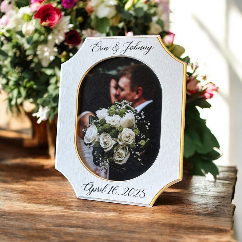 Personalized Wedding Photo Frame: Rustic White Wood, Custom Names ...