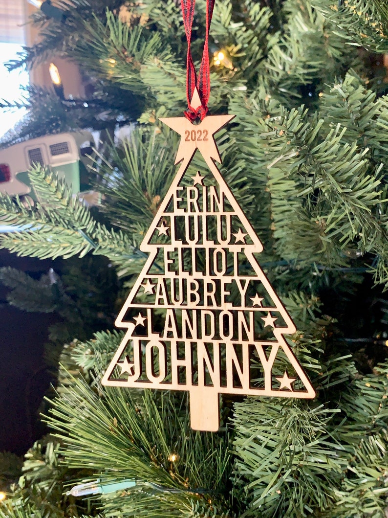 Family Names Tree Ornament Custom Laser Cut Wood Ornament - Etsy