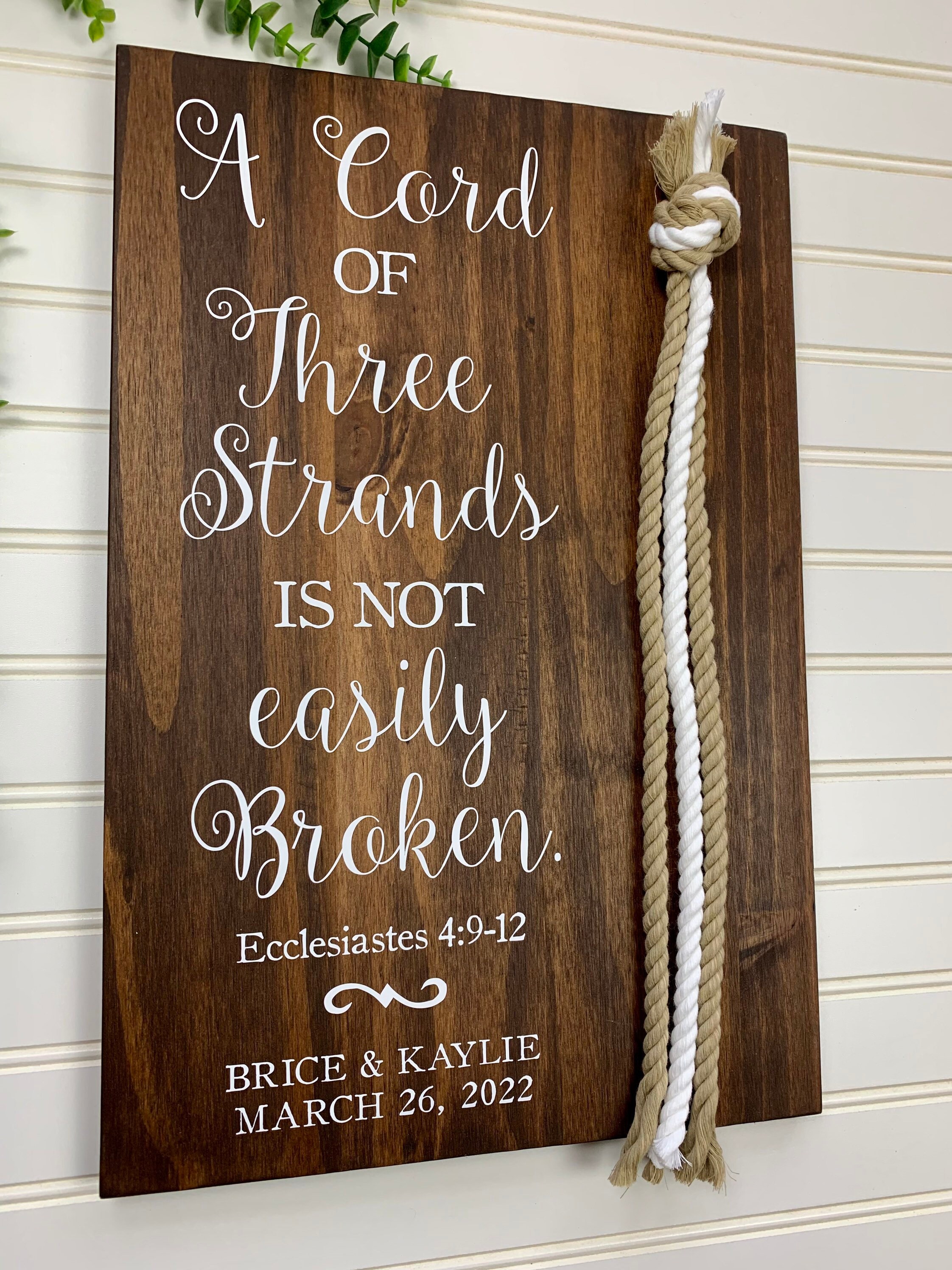 A Cord of Three Strands Wedding Sign, Unity Ceremony Sign, A Cord of 3 ...