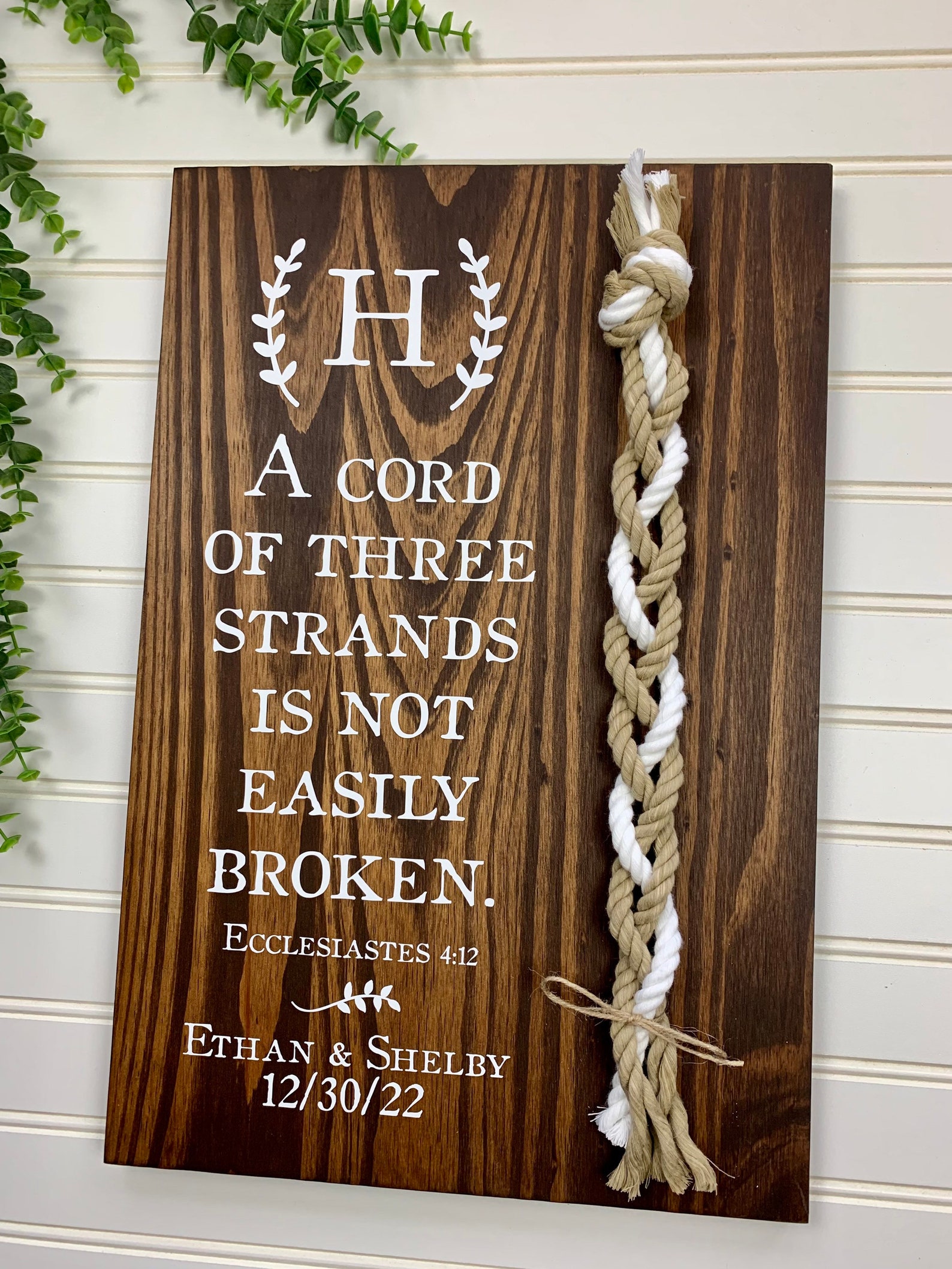 A Cord of Three Strands Wedding Sign, 2 Natural Cords/1 White Cord ...