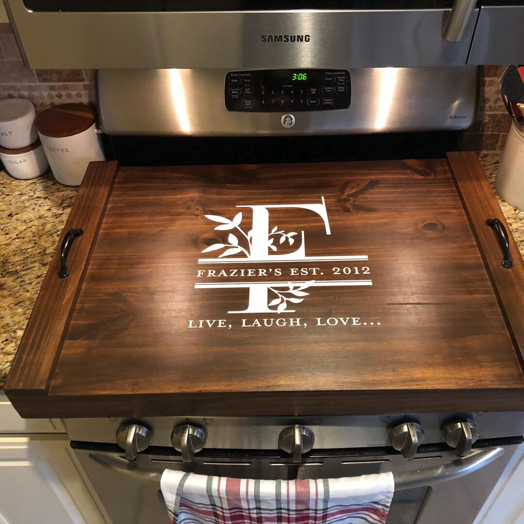 Personalized Stove Top Cover: Farmhouse Inspired, Family Name Monogram ...