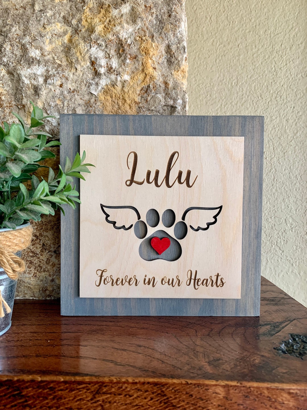 Custom Engraved Pet Memorial Sign, Paw With Wings - Etsy