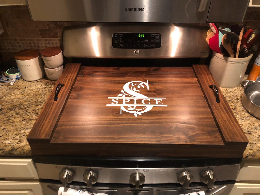 Personalized Stove Top Cover: Farmhouse Inspired, Family Name Monogram ...
