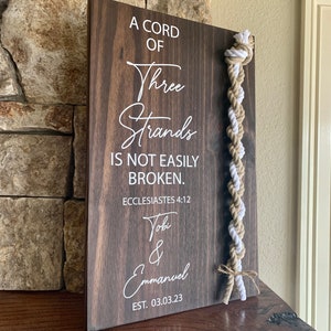 A Cord of Three Strands Wedding Sign, 2 Natural 1 White Cord, Unity ...