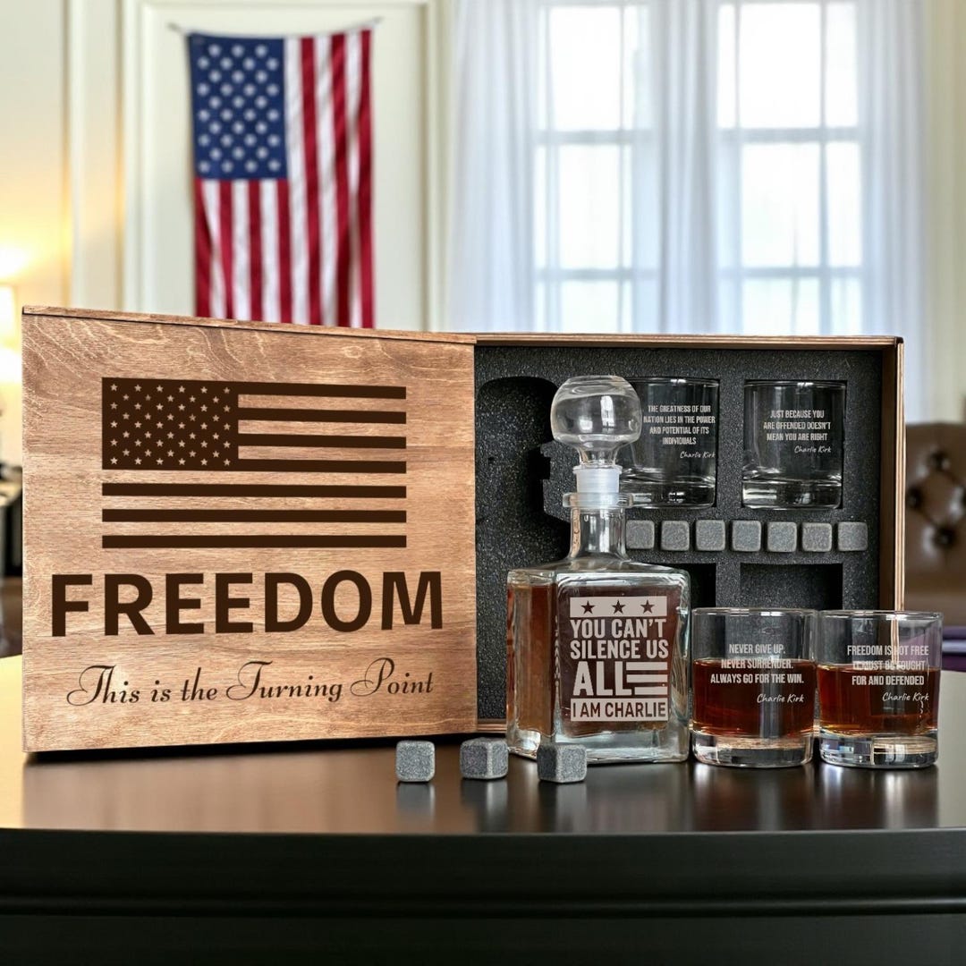 Patriotic Whiskey Gift Set, Charlie Kirk Engraved Decanter, Freedom ...