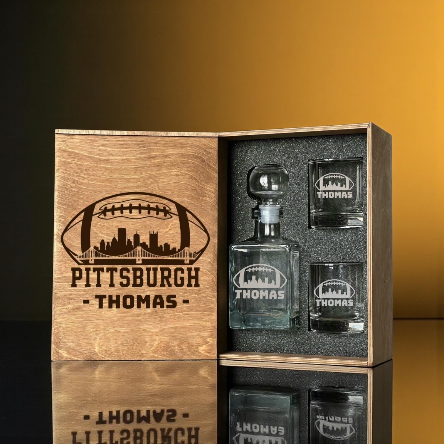 Football Gift for Men, Custom Name Whiskey Decanter Set With Whiskey ...
