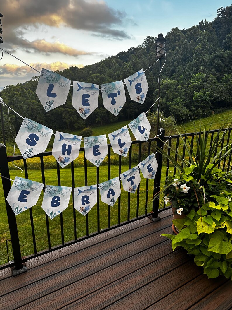 Editable Shark Birthday Banner: Under the Sea Party Decor (digital ...
