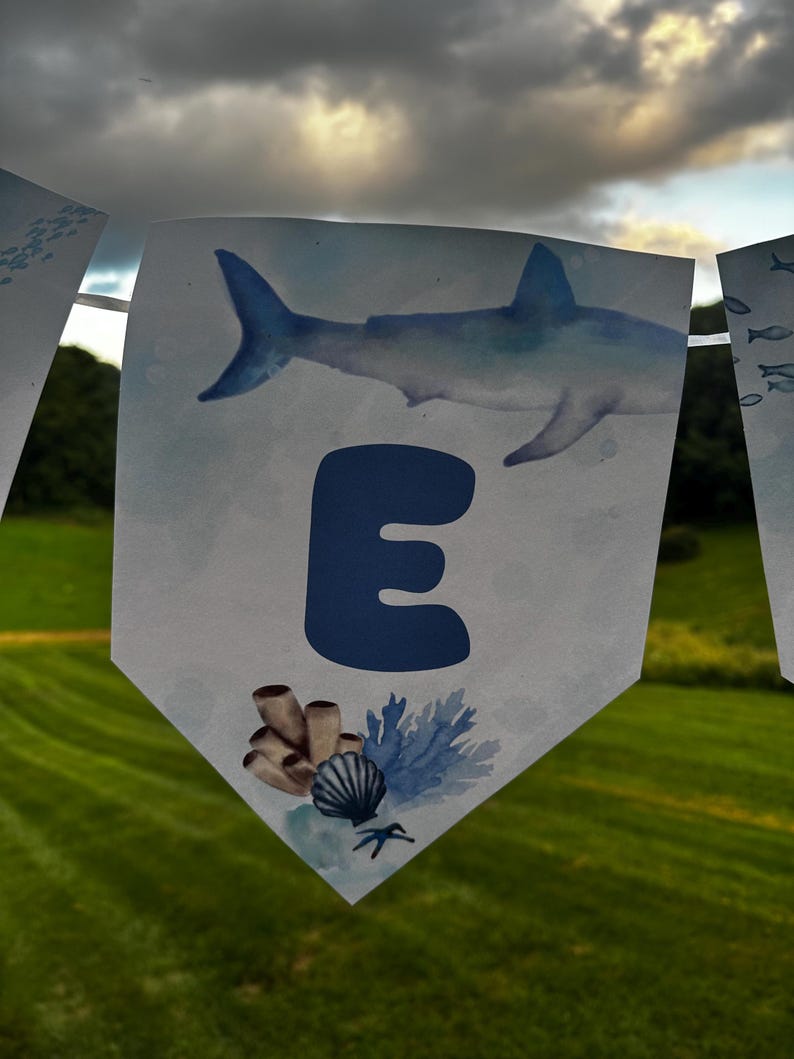 Editable Shark Birthday Banner: Under the Sea Party Decor (digital ...