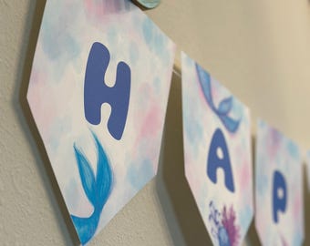 EDITABLE Mermaid Banner Birthday Under the Sea Party 1st Bunting Banner ...