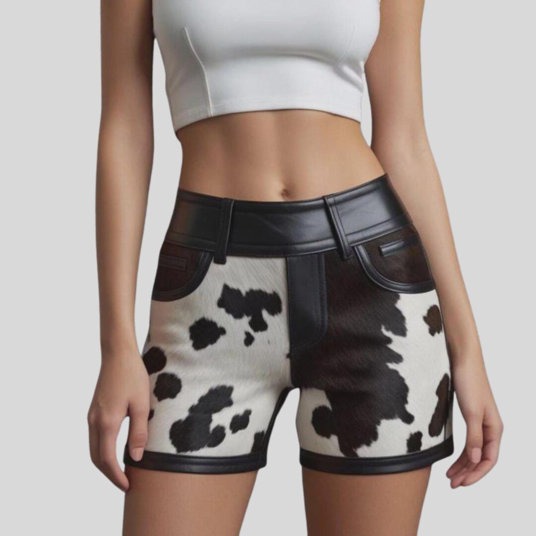Women's Cowhide Hair-on Shorts Genuine Leather Pony Skin Short Pant - Etsy