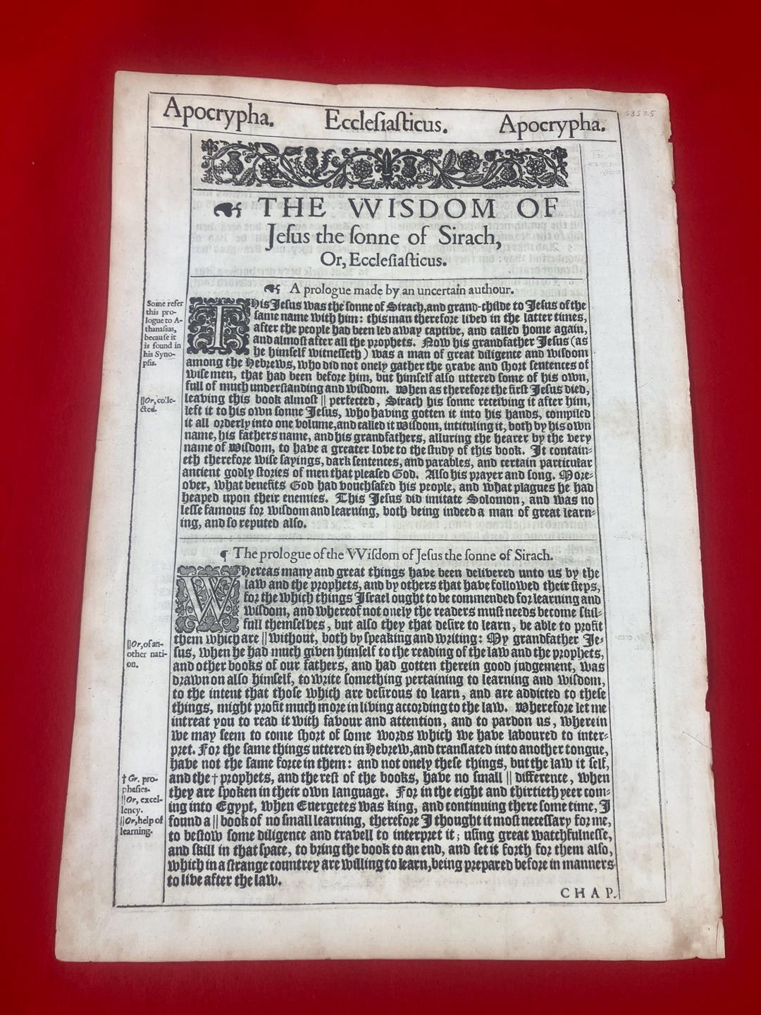Authentic 1611 King James Bible Leaf Apocrypha Book of Ecclesiasticus ...
