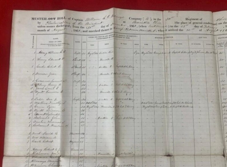 1862 Civil War Muster Roll Signed by Union General George Crook Apache ...