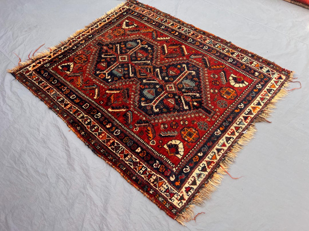 Vintage Afghan Hand-knotted Wool Rug, Persian Style Tribal Geometric ...