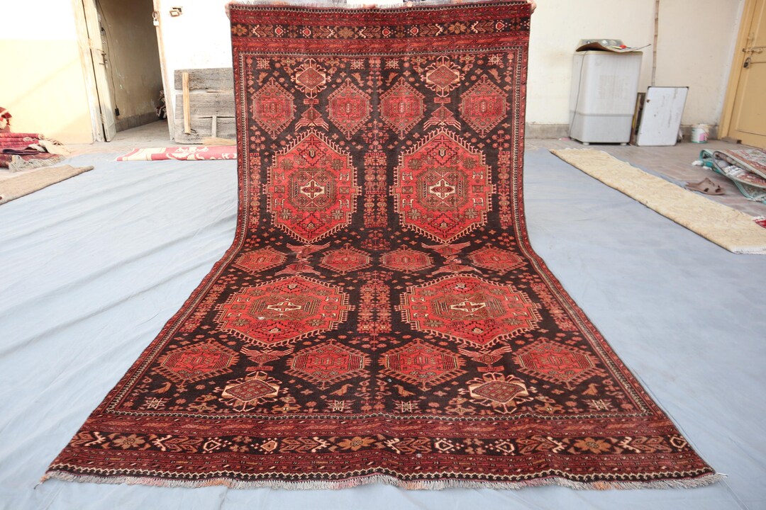 Antique Turkmen Red Wool Area Rug, Oriental Tribal Carpet (8.9x4.8 Ft ...