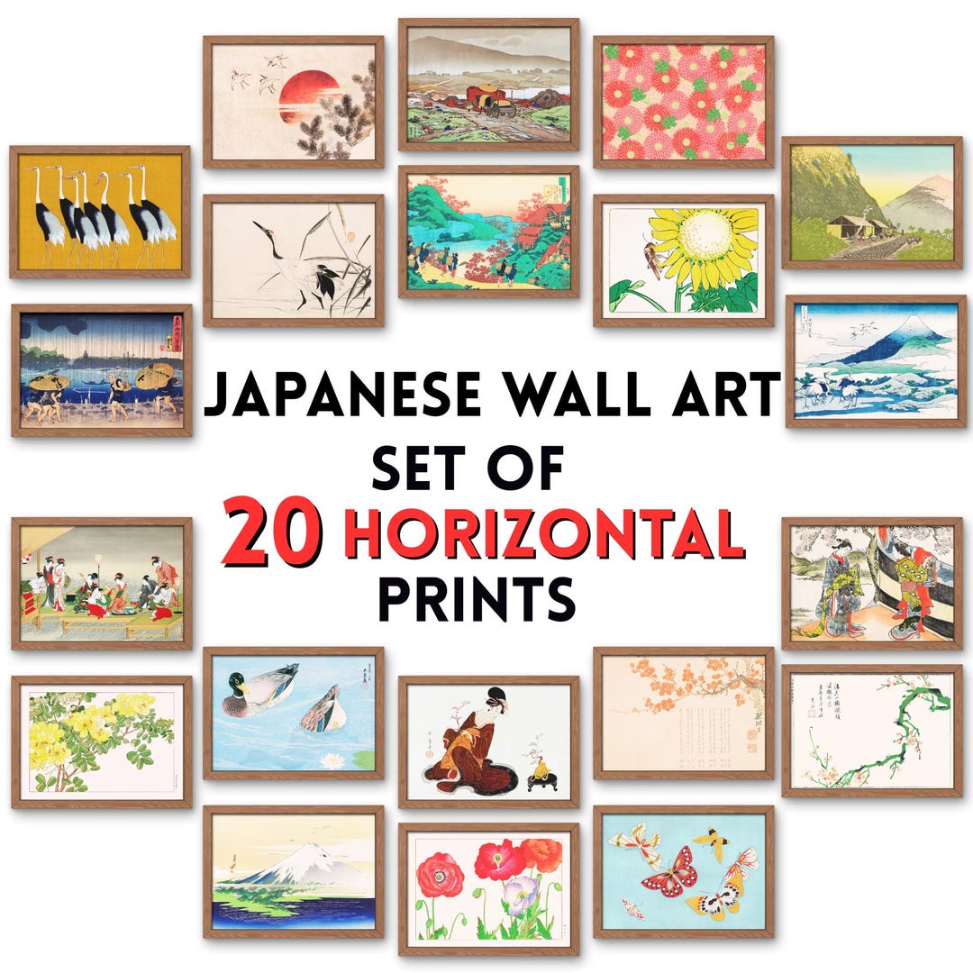 Japanese Horizontal Print Set: Vintage Japandi Gallery Wall (digital ...