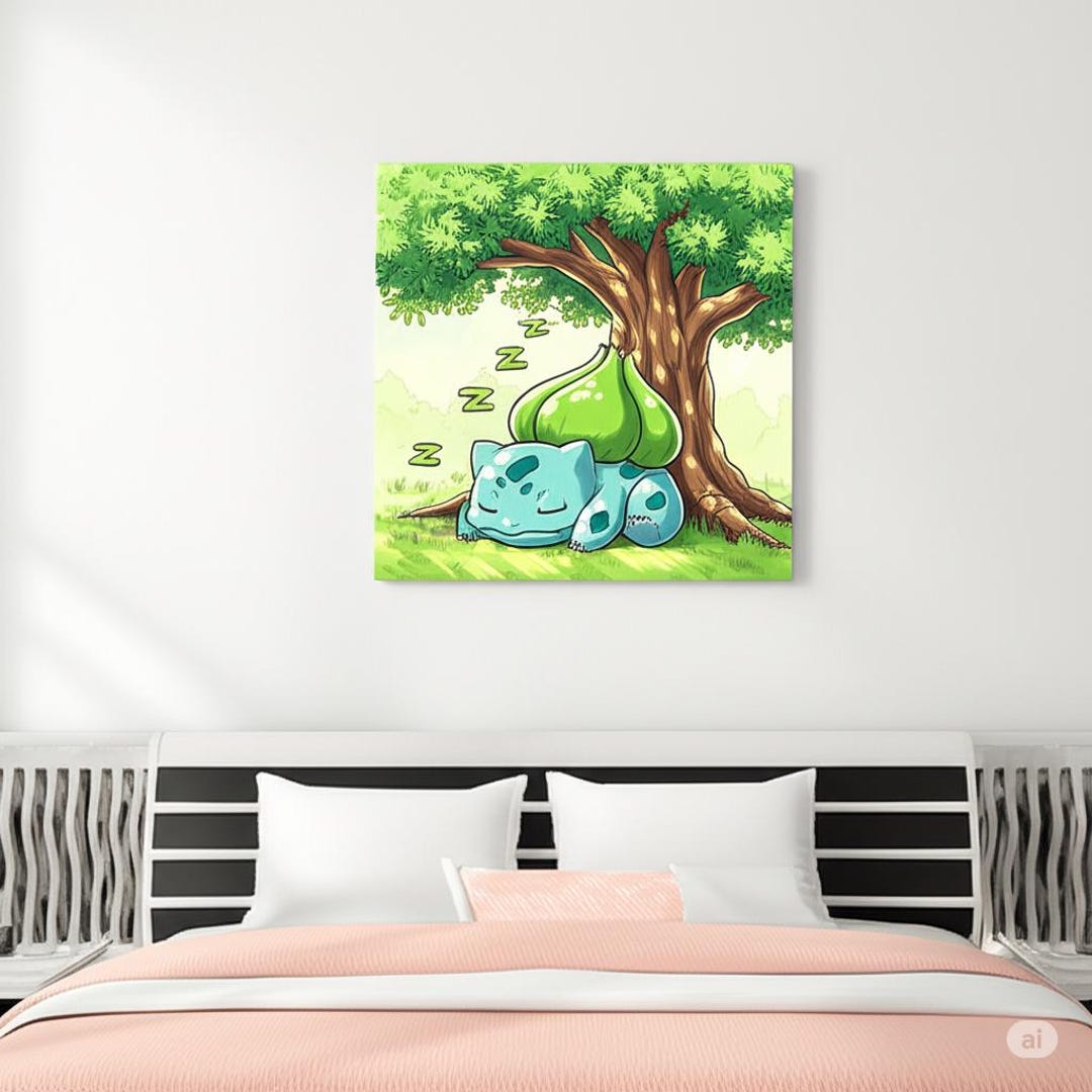 Cute Bulbasaur Sleeping Art Print | Pokemon Nursery Decor | Peaceful ...