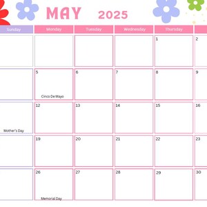 May 2025 Planner Calendar Flowers Spring Pink Green Red - Etsy