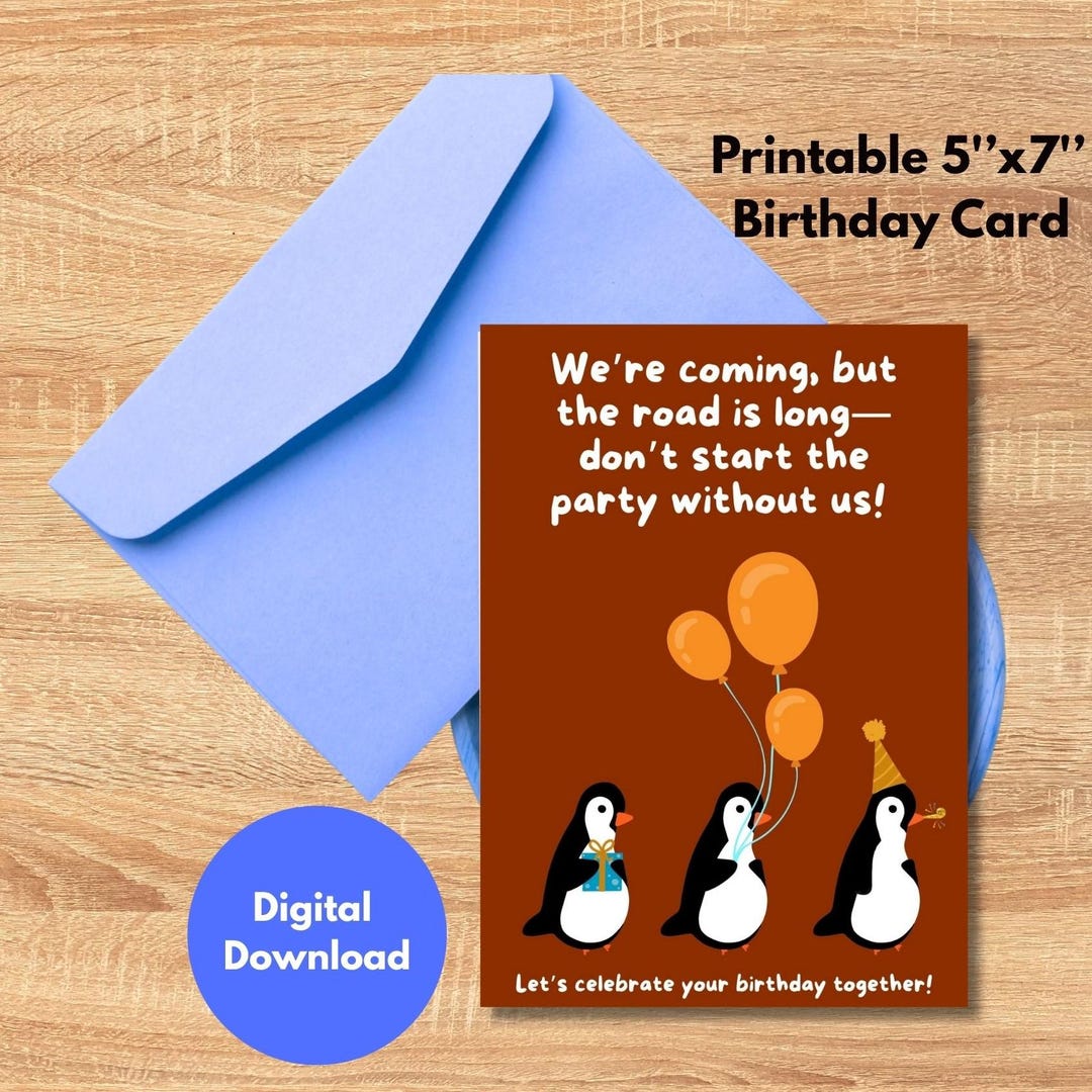 Printable Cute Animal Birthday Card, Kawaii Party Penguins With Gifts ...