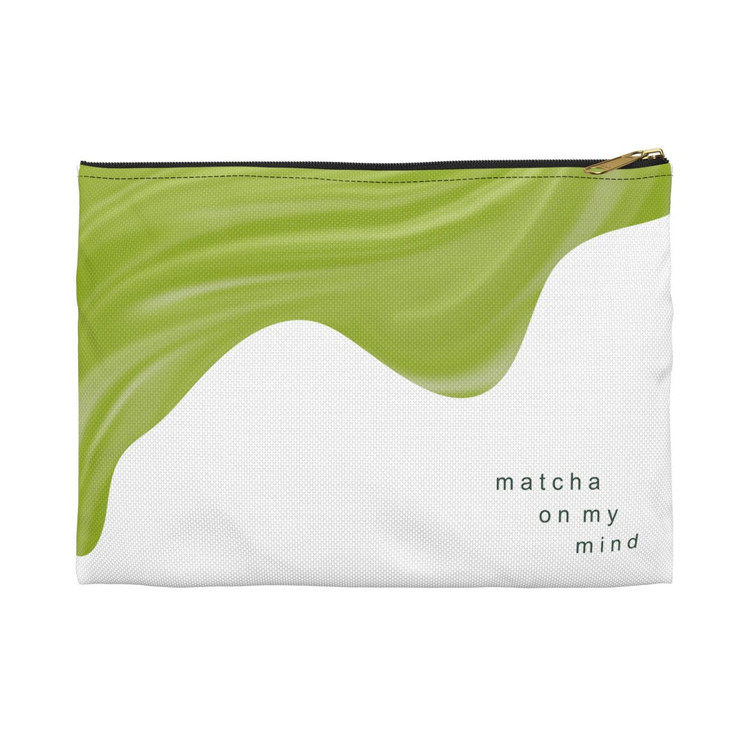 Matcha on My Mind Flat Travel Pouch, Matcha Mood, Cosmetic Bag, Pencil ...