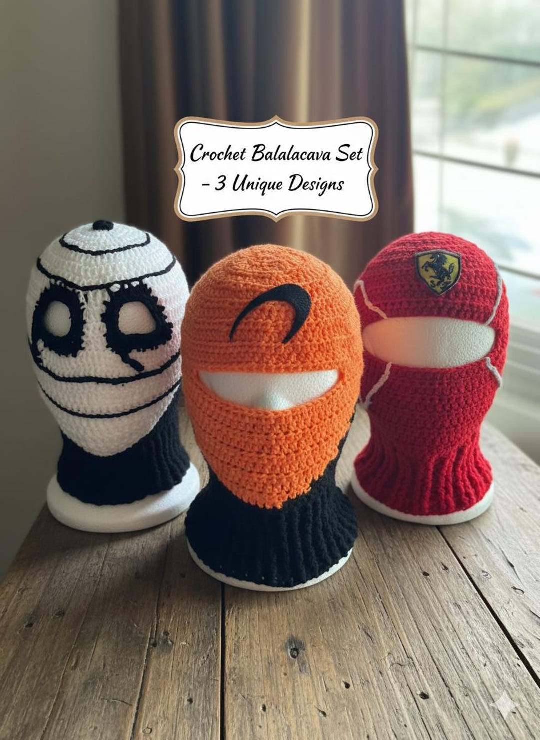 Crochet Halloween Mask Set – Handmade Acrylic Balaclava, Adult Size - Etsy