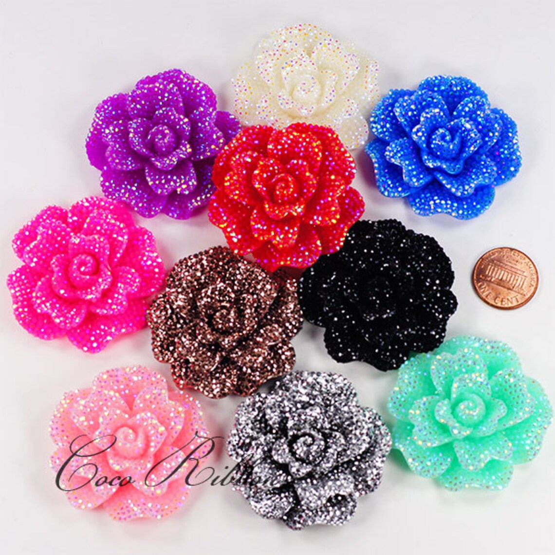 6pcs 46mm Faux Rhinestone Flower Rose AB Color Flatback Resin - Etsy