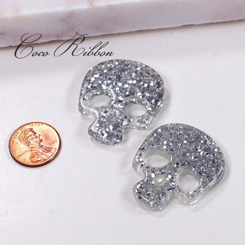 36mm Glitter Sparkle Transparent Confetti Skull Flatback Resin - Etsy