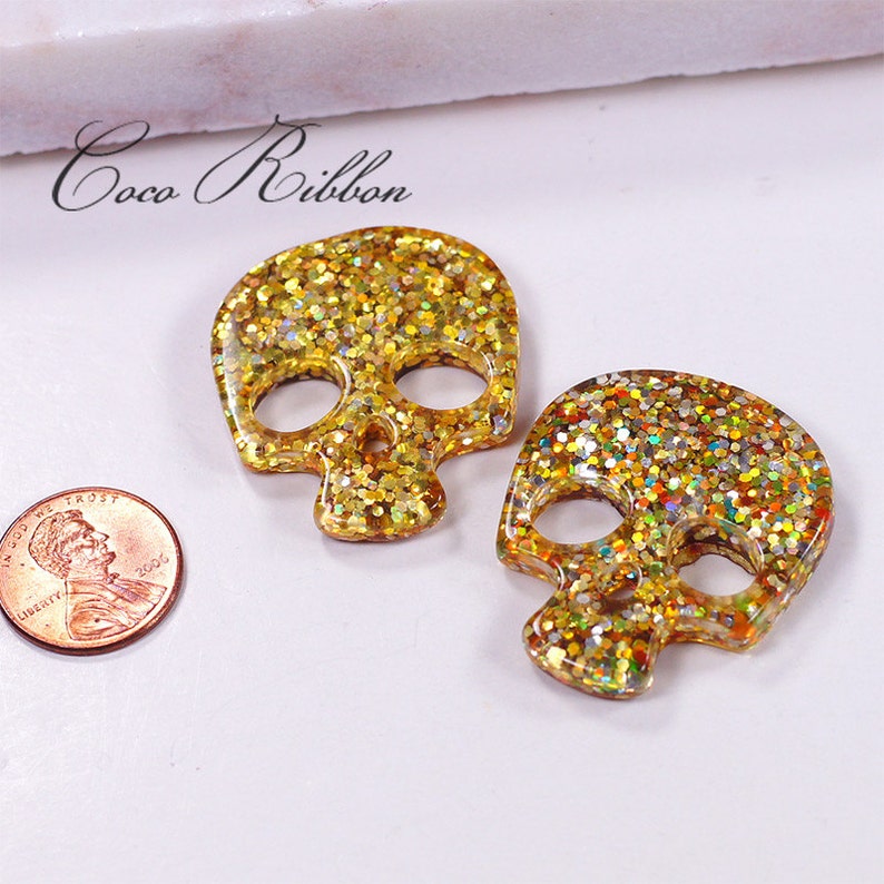 36mm Glitter Sparkle Transparent Confetti Skull Flatback Resin - Etsy