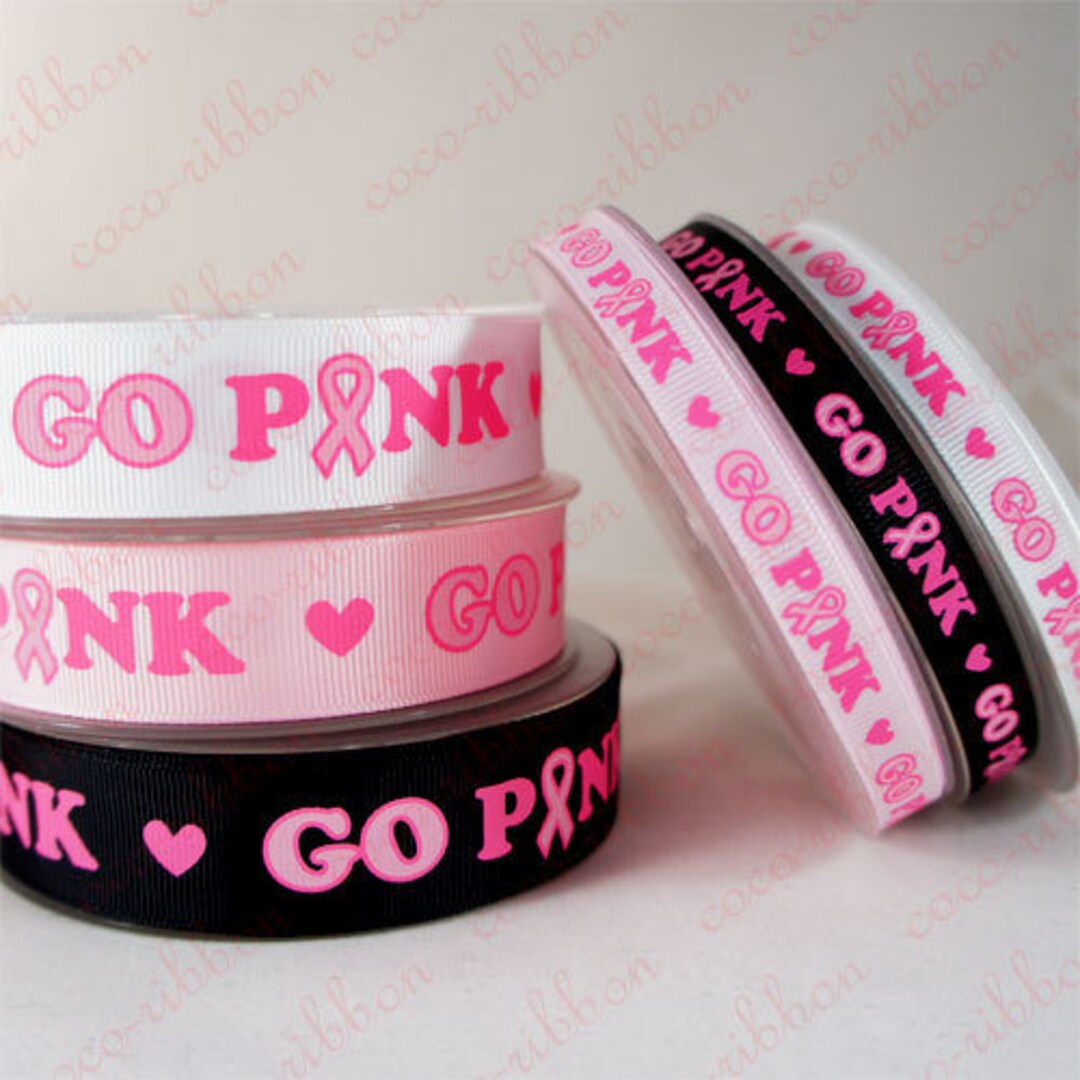 10 Yards 3/8 Inch 9mm Go Pink Breast Cancer Awareness Ribbon Grosgrain ...