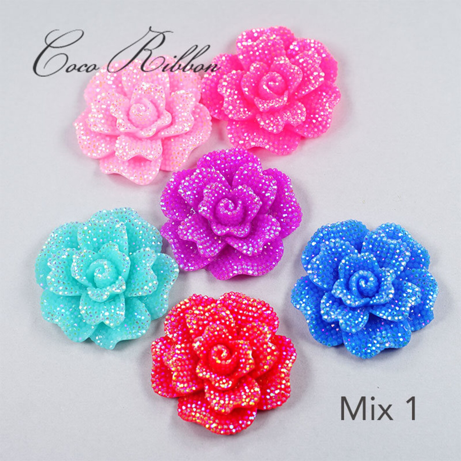 6pcs 46mm Faux Rhinestone Flower Rose AB Color Flatback Resin - Etsy