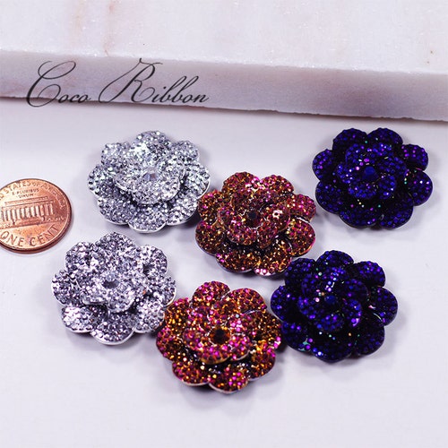 32mm 12 Pices Faux Rhinestone Flower Rose AB Color Flatback - Etsy