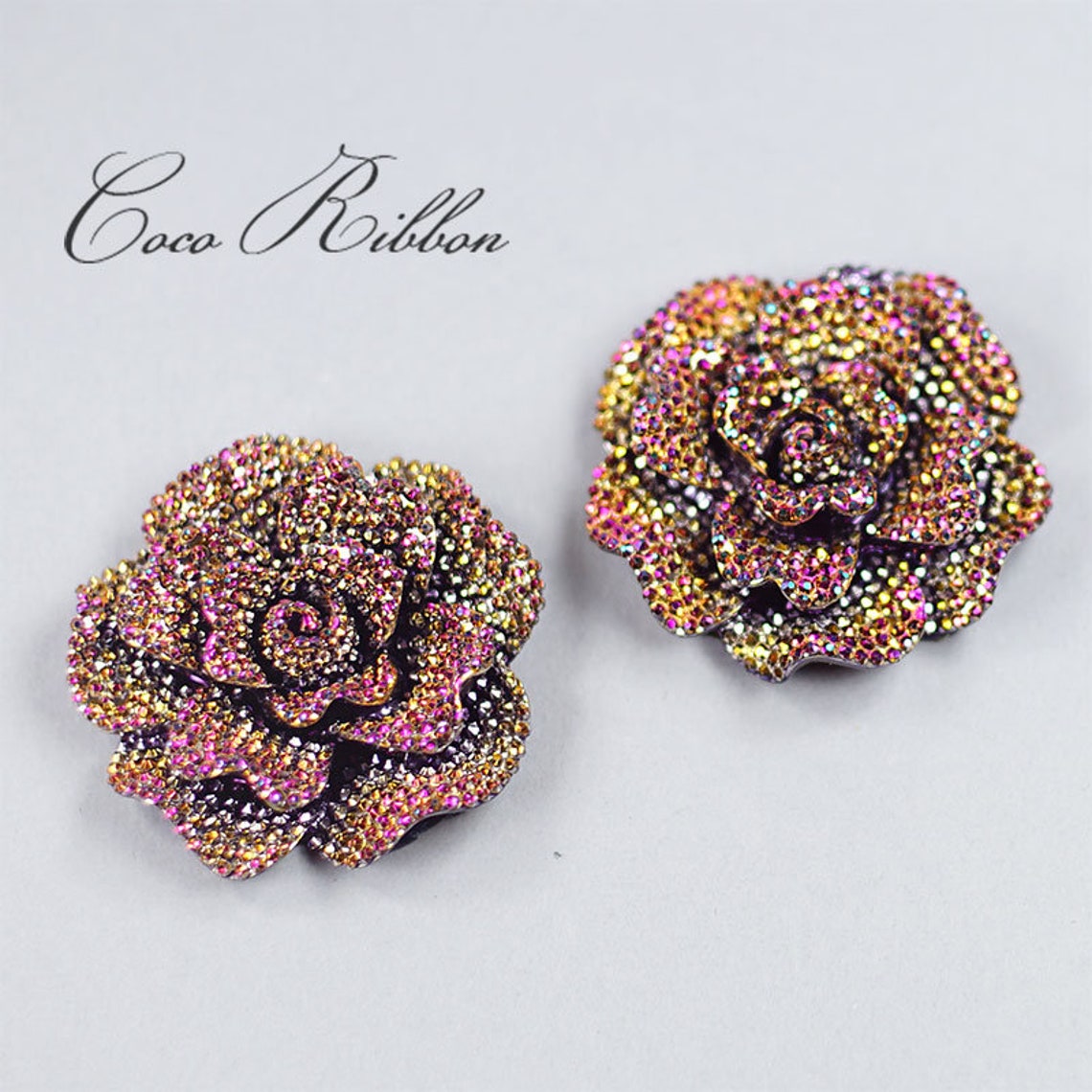 6pcs 46mm Faux Rhinestone Flower Rose AB Color Flatback Resin - Etsy