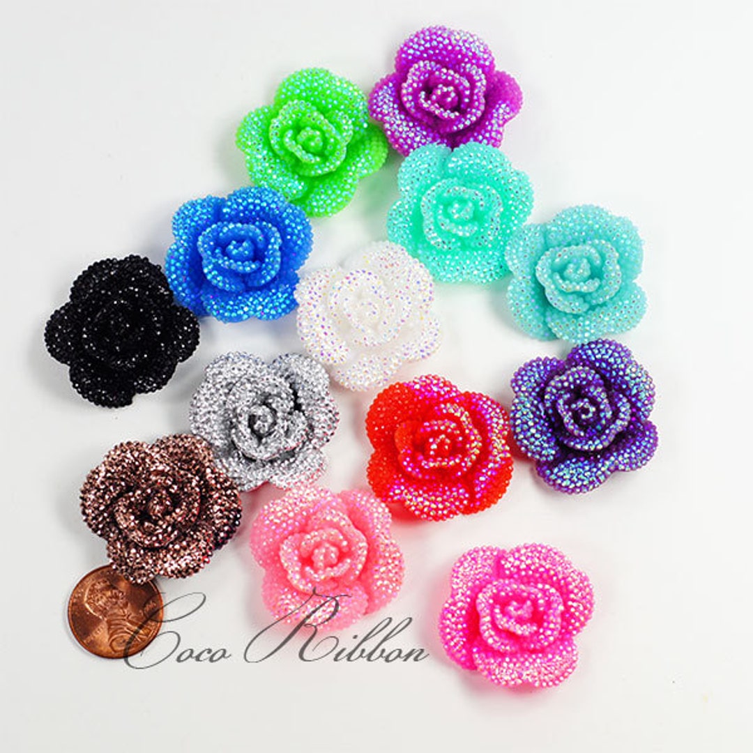 32mm 12 Pices Faux Rhinestone Flower Rose AB Color Flatback Resin ...