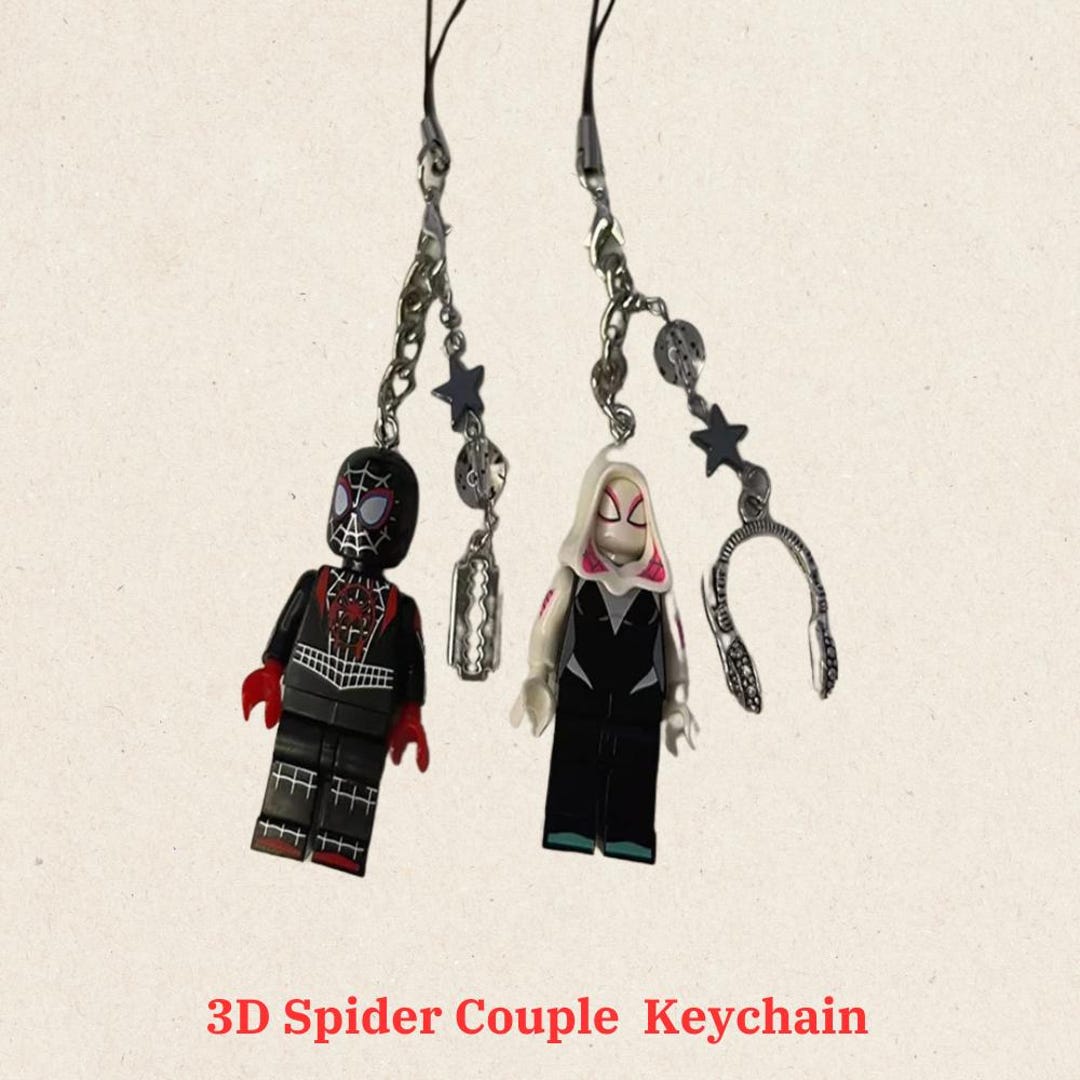 Miles Morales and Gwen Stacy Matching Keychain Lego Minifigure Keychain ...