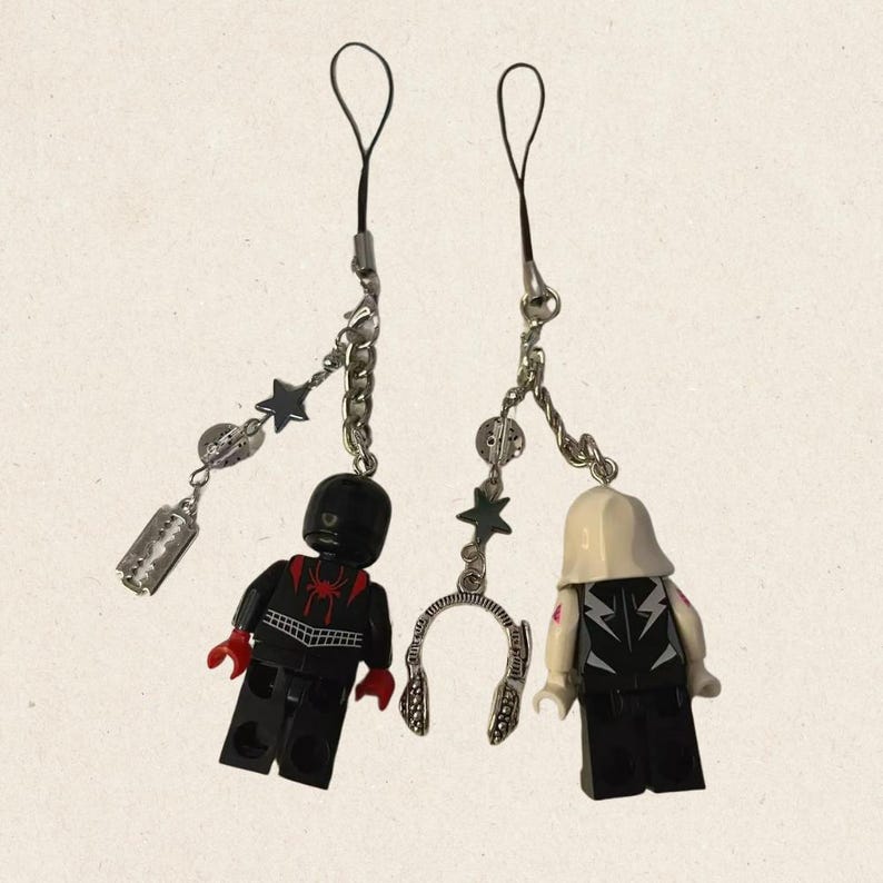 Miles Morales and Gwen Stacy Matching Keychain Lego Minifigure Keychain ...