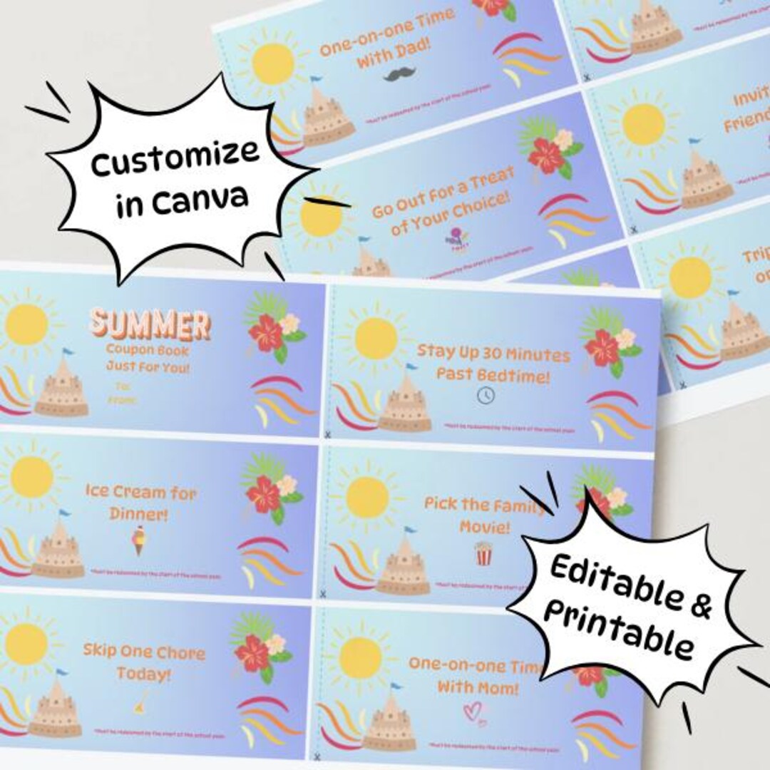 Summer Coupon Book for Kids | Printable Reward Tickets | Fun Activity ...