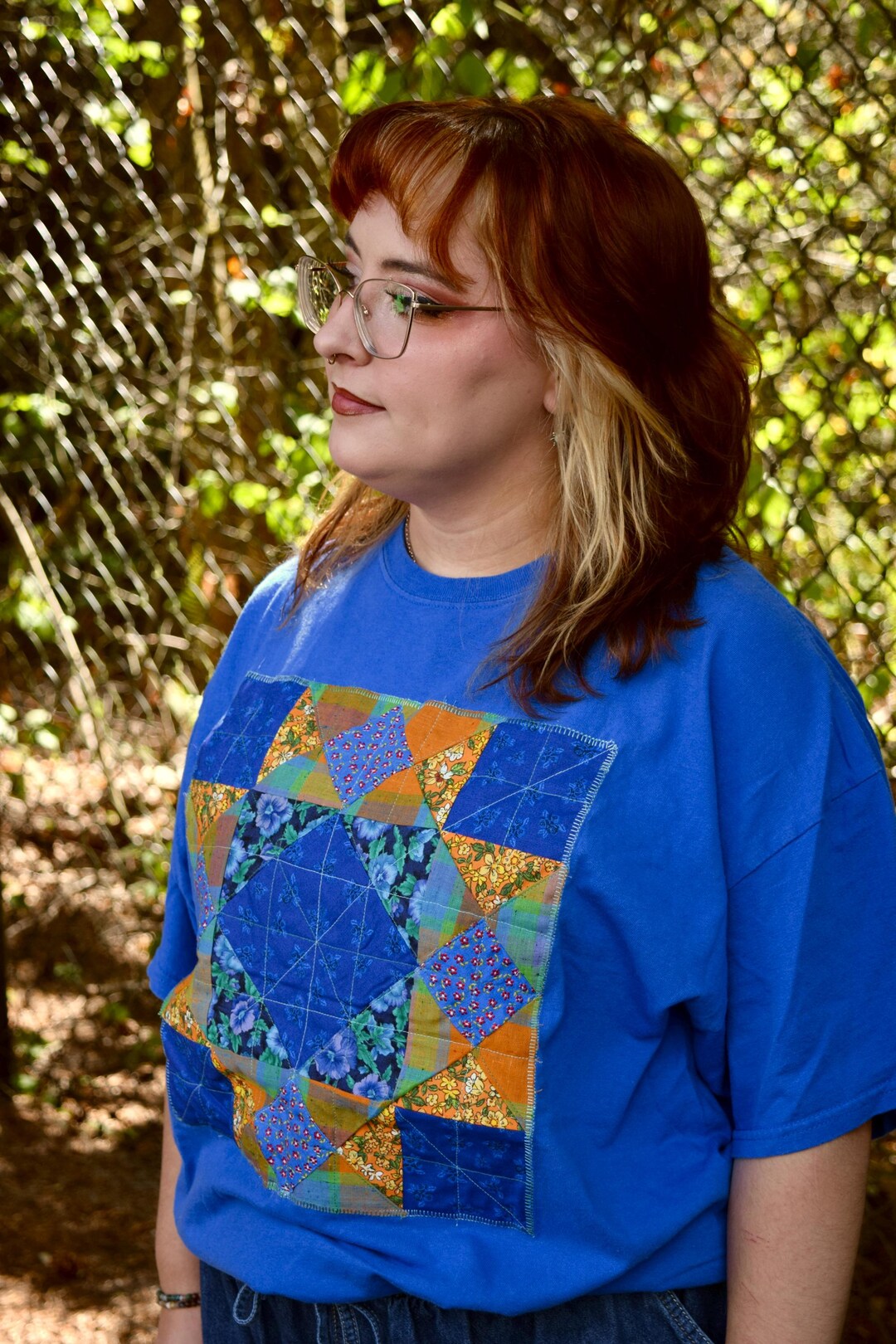 Bright Blue Bold Star Quilt Block Tee - Etsy