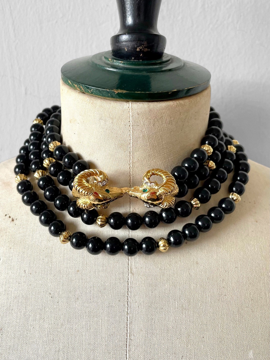 Kenneth Jay Lane KJL Jeweled Ram Head Beaded Necklace - Etsy