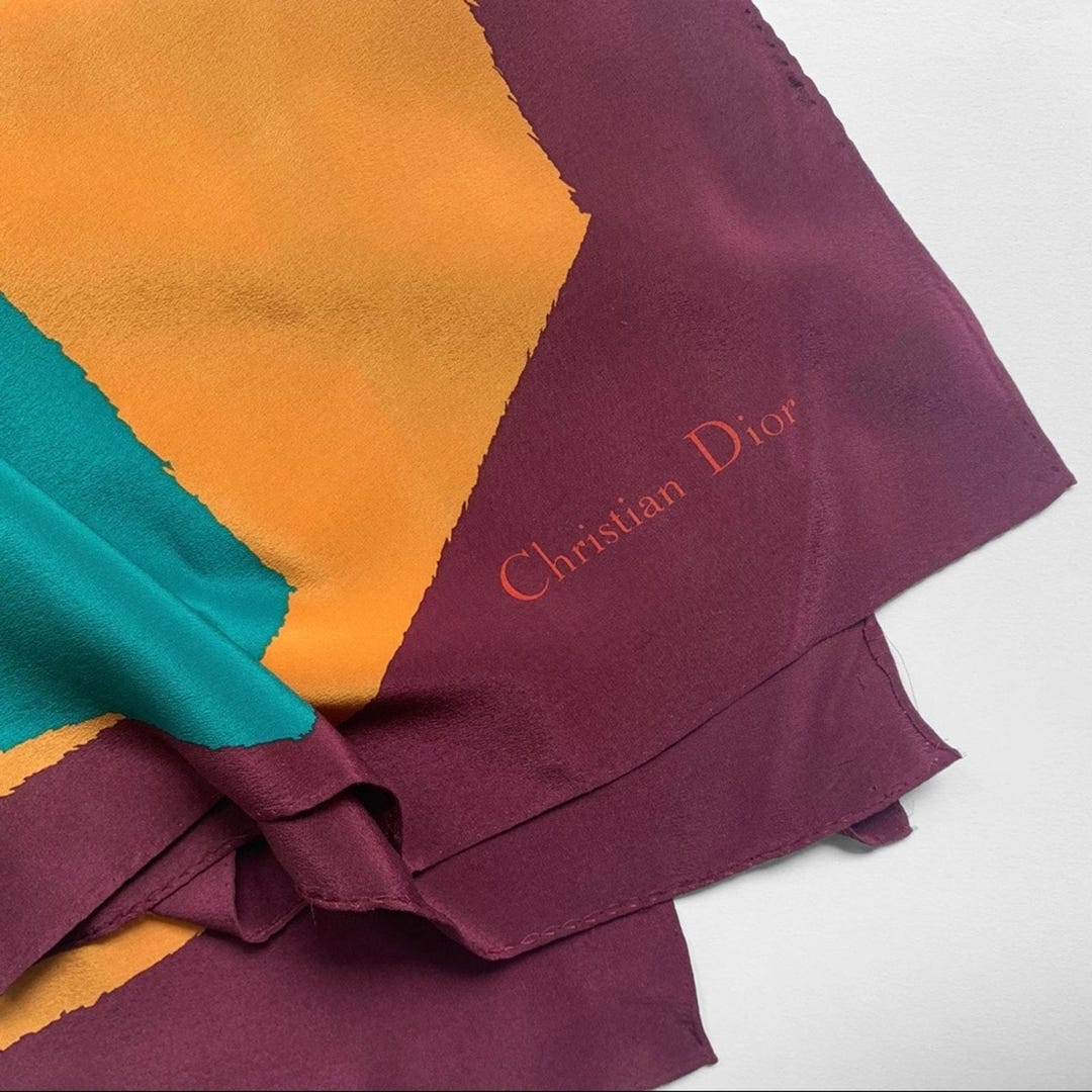 Vintage CHRISTIAN DIOR Colorblock Abstract Silk Hand-rolled Square ...