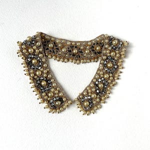 Vintage 60s Peter Pan Pearl and Rhinestone Collar Crochet Metallic Gold ...