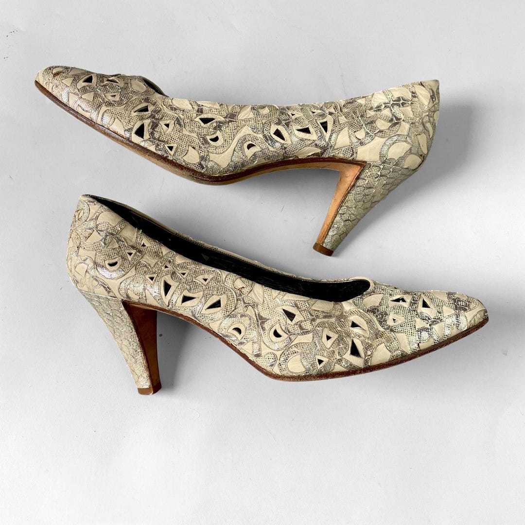 80s Andrea Pfister Lace Openwork Pumps Vintage Metallic Leather 7 ...