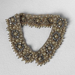 Vintage 60s Peter Pan Pearl and Rhinestone Collar Crochet Metallic Gold ...