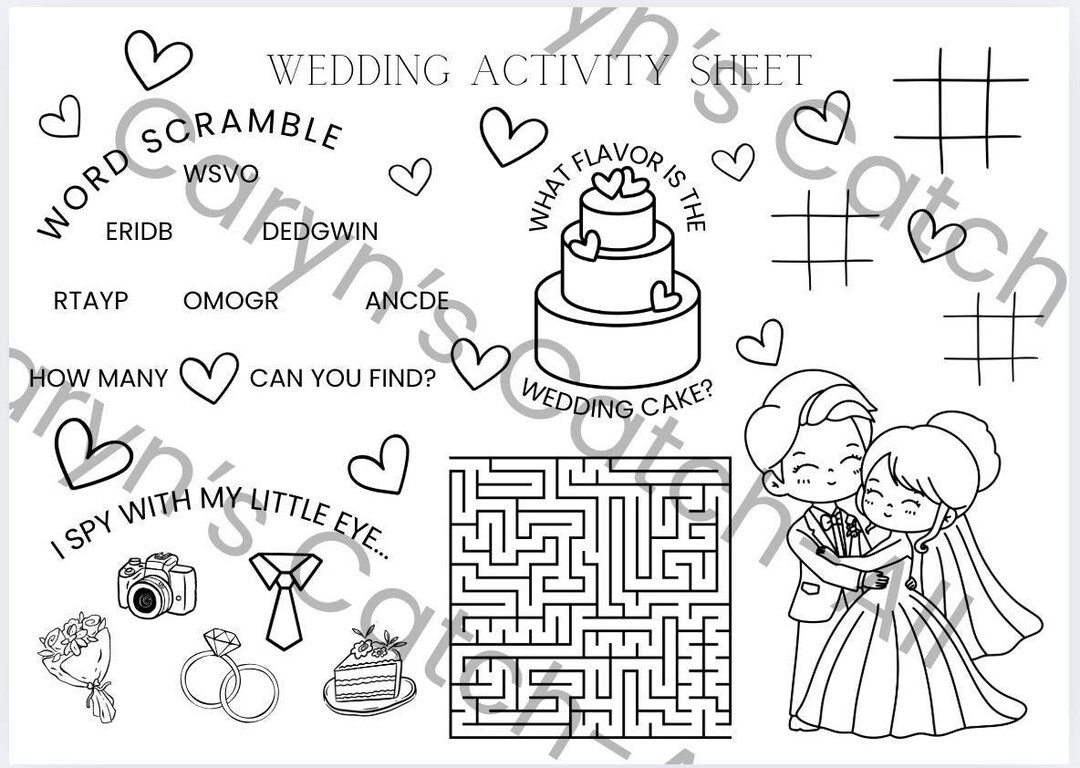 Wedding Activity Sheet - Etsy