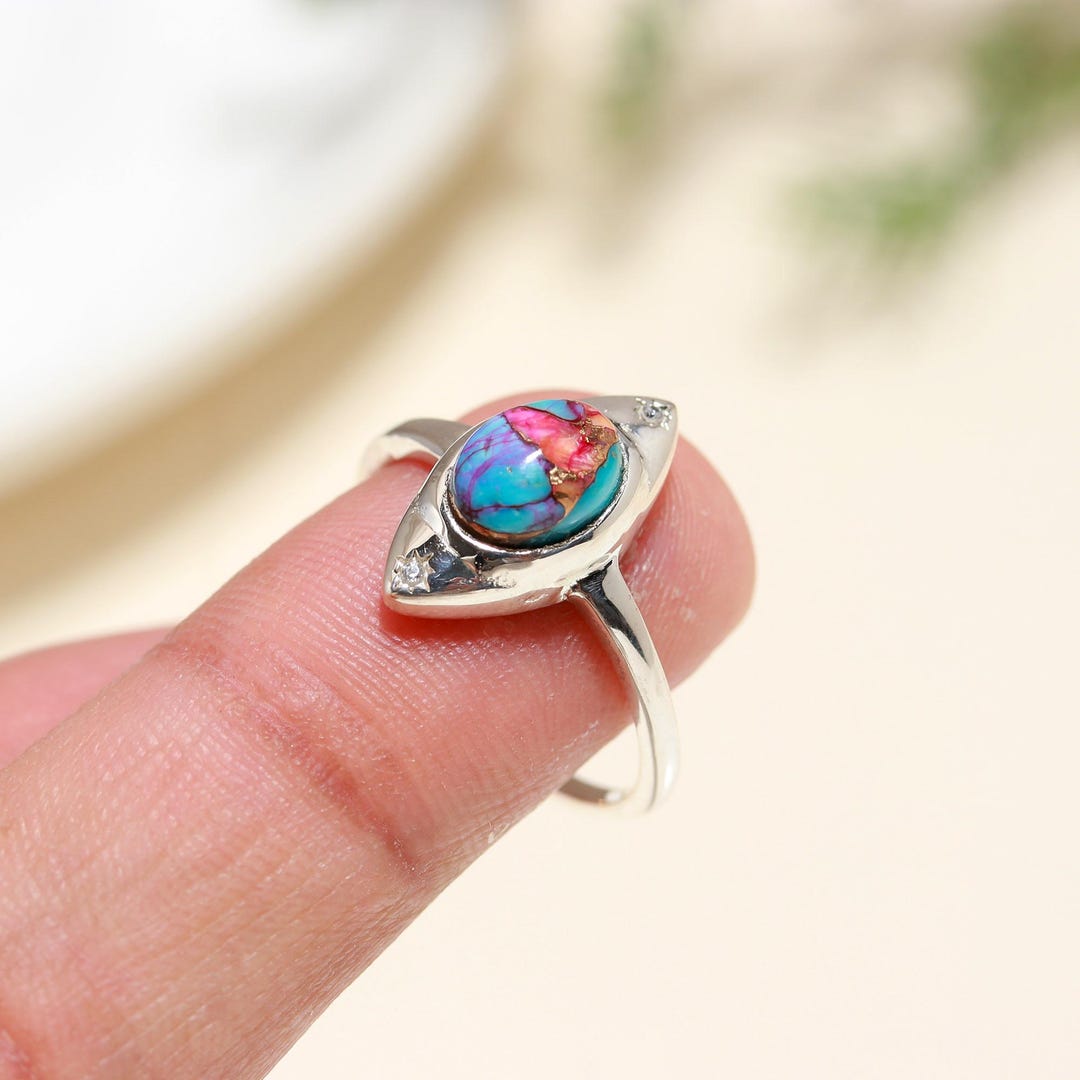 Pink Spiny Oyster Turquoise Ring, 925 Sterling Silver Ring, Oval ...