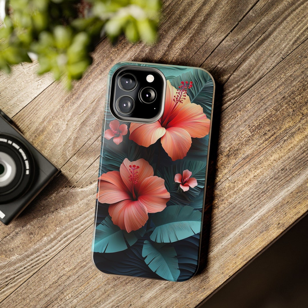 Hawaiian Hibiscus Layered Paper Phone Case Turquoise Blue Tropical ...