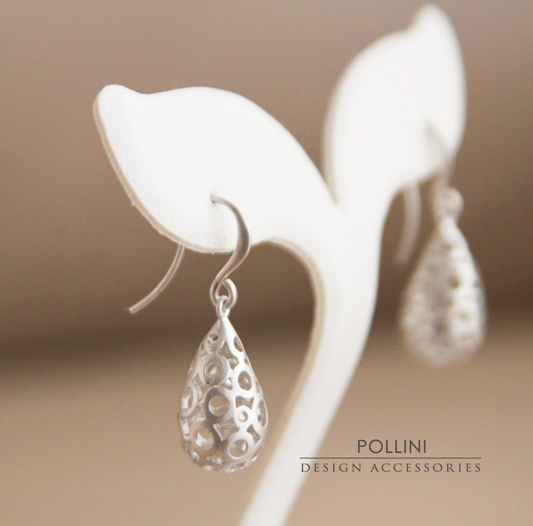 Filigree Teardrop Earrings. Matte Silver. Classic. Everyday Wear. (SER ...