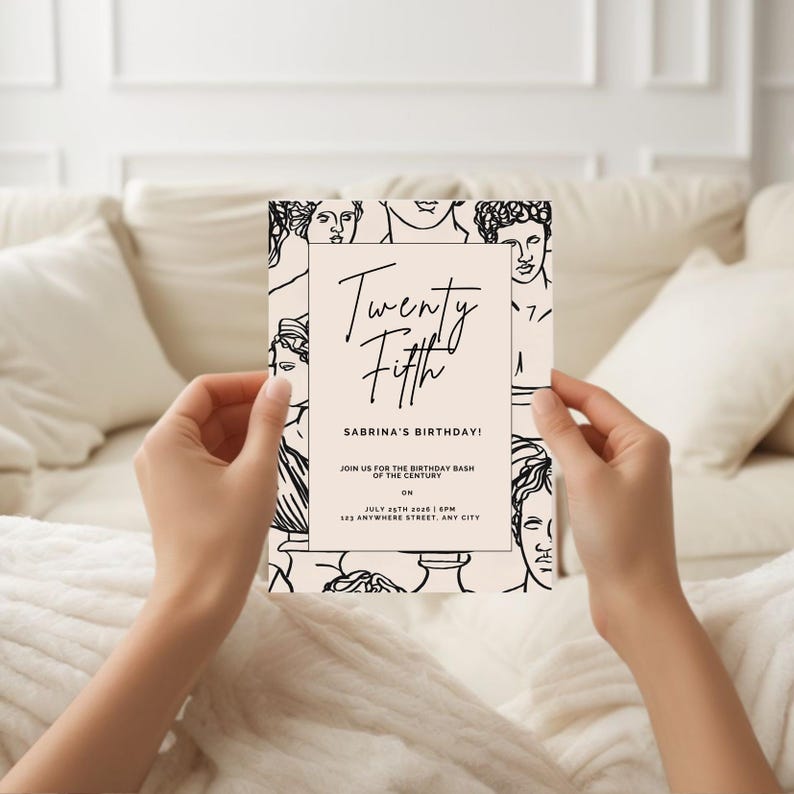 Modern Line Art Birthday Invitation – Editable Template – Minimalist ...