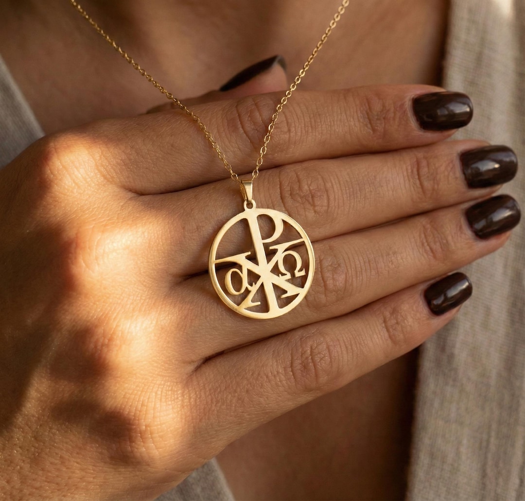 Chi Rho Cross Necklace, Alpha Omega Christian 925 Silver Pendant ...