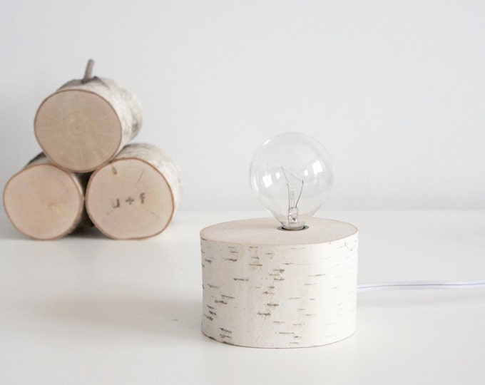 White Birch Wood Lamp Modern Rustic Lamp, Birch Log Lamp, Desk Lamp ...